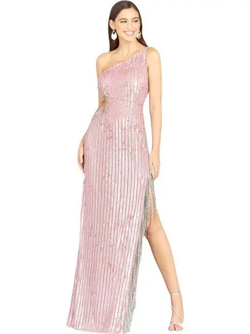LARA NEW YORK Wendy Beaded Fringe Gown - Cashmere