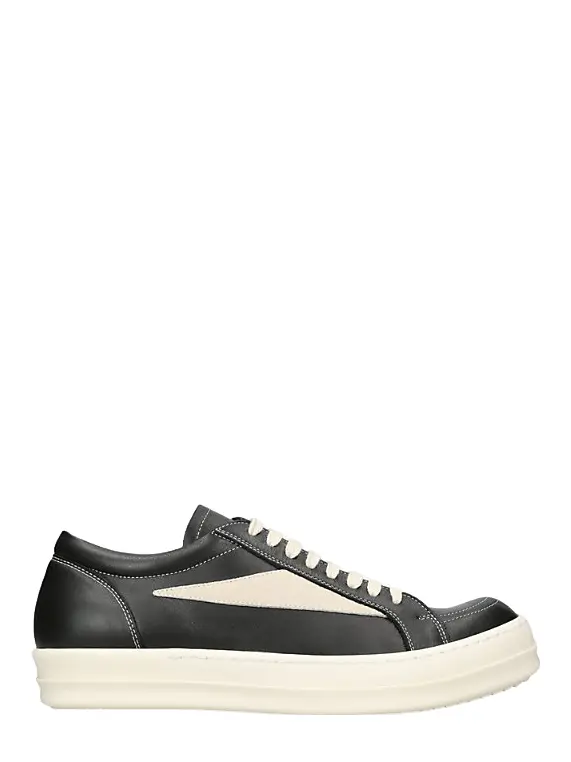 Rick Owens Grained Leather And Suede Low-top Trainers - Blk/white
