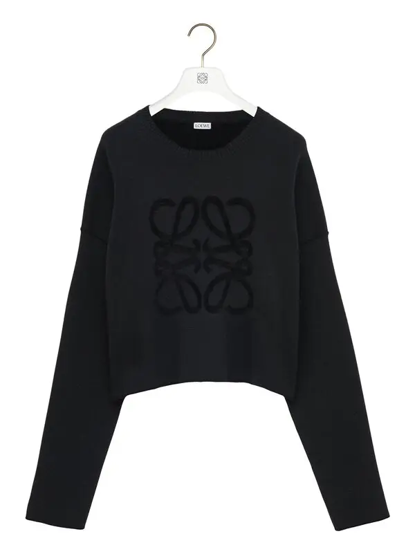 Loewe Wool-blend Anagram Crewneck Sweater - Black