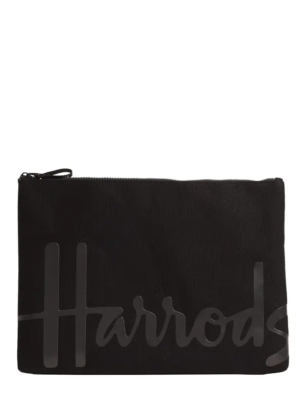 Harrods Large Cotton Logo Pouch - Black