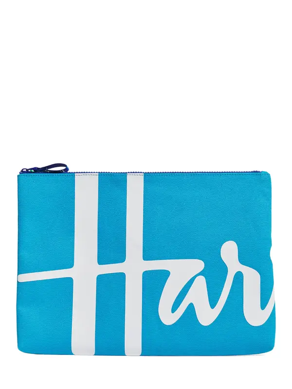 Harrods Large Cotton Logo Pouch - Blue