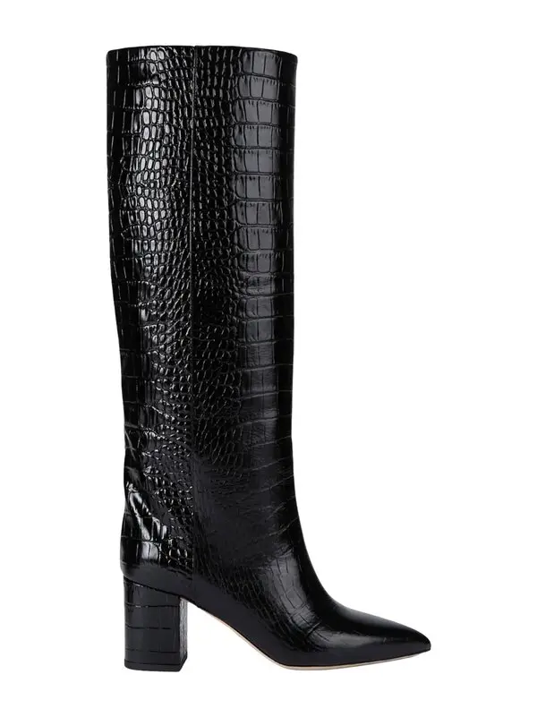 Paris Texas Croc-embossed Leather Knee-high Boots With Block Heel - Black