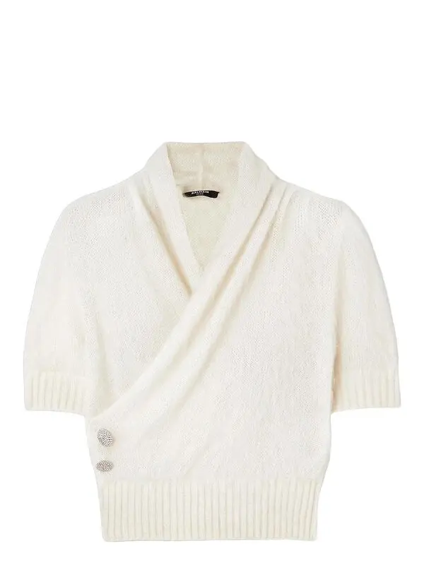 Balmain Draped Crystal-embellished Mohair-blend Cropped Sweater - White