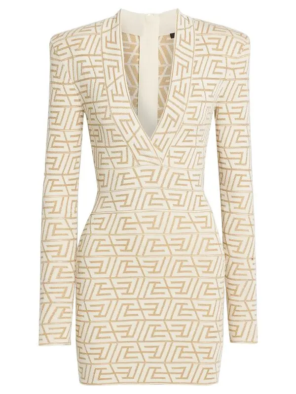 Balmain Metallic Jacquard-knit Mini Dress - Ecru