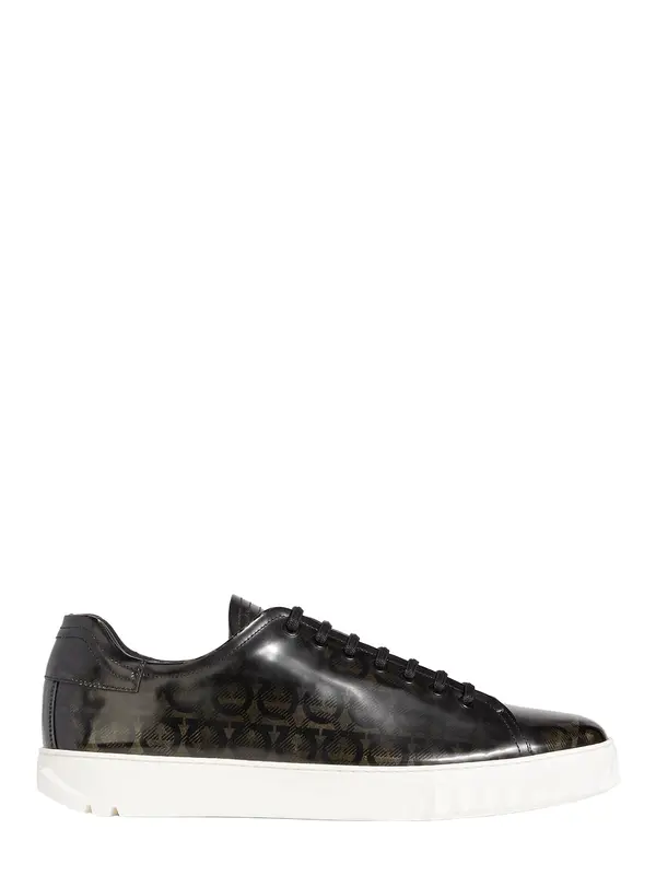 FERRAGAMO Cube Logo-print Patent-leather Sneakers - Black