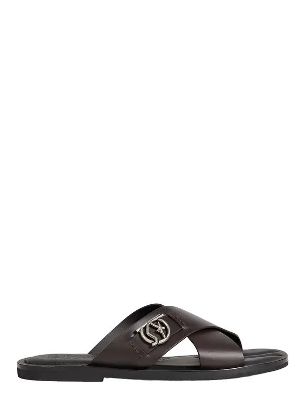 FERRAGAMO Logan Leather Sandals - Dark Brown