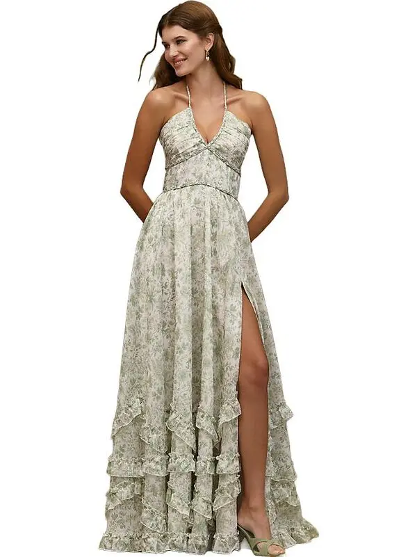 V. CHAPMAN Scarlette Halter Maxi Dress - Sage Toile