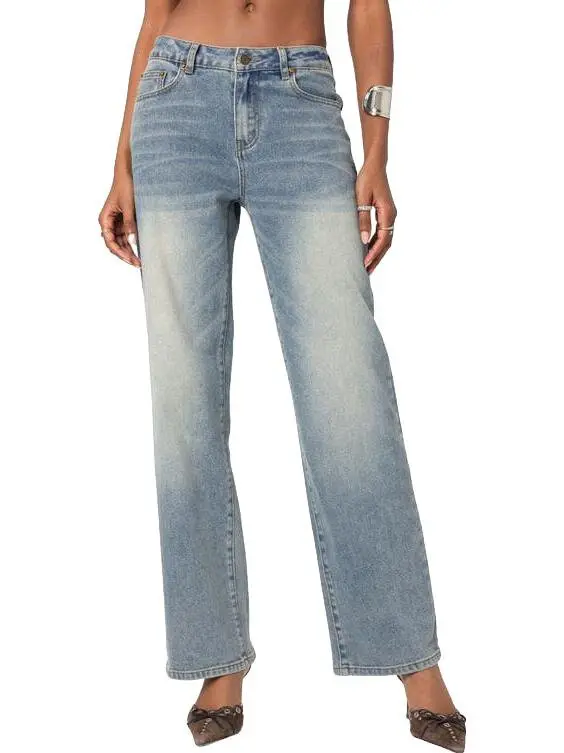 EDIKTED Amia High-waist Straight Leg Jeans - Blue-washed