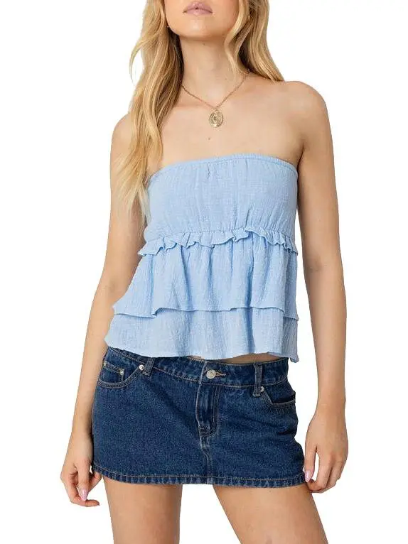 EDIKTED Strapless Tiered Top - Light-blue