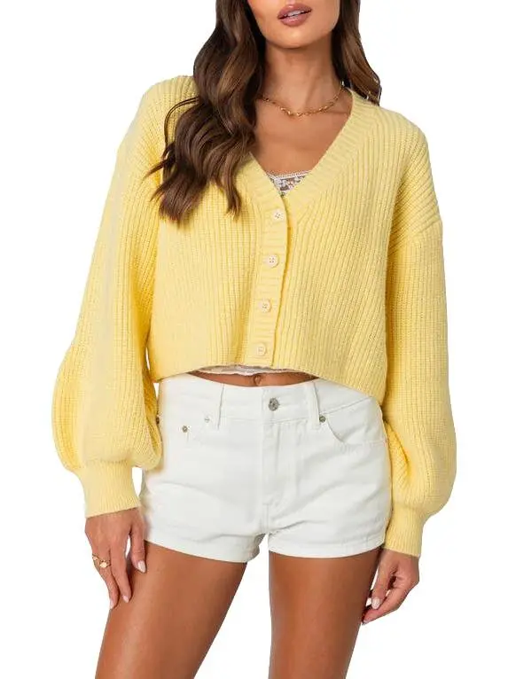 EDIKTED Bishop Sleeve Crop Cardigan - Yellow