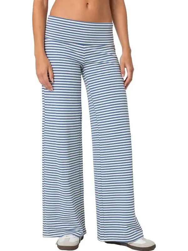 EDIKTED Lilah Stripe Foldover Pants - Blue-and-white