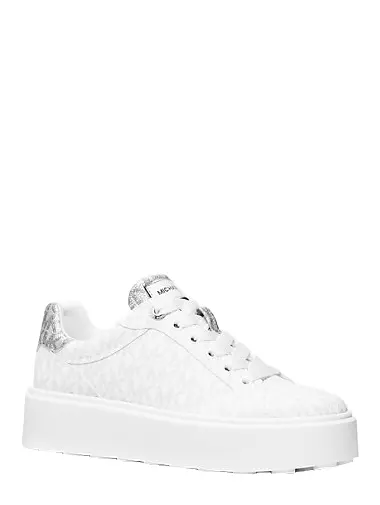 Michael Kors Romey Metallic Signature Logo Platform Sneakers - White
