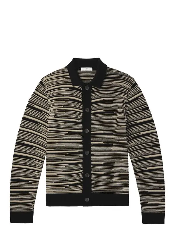 Mr P. Striped Cotton Cardigan - Black