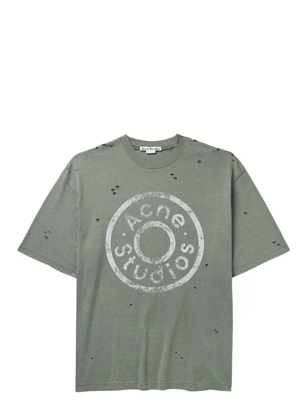 Acne Studios Exford Distressed Logo-print Cotton-blend Jersey T-shirt - Green