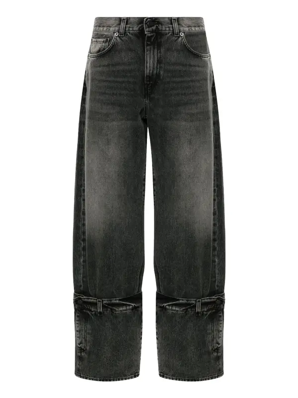 HAIKURE Cuff-detail Wide Leg Jeans - Black
