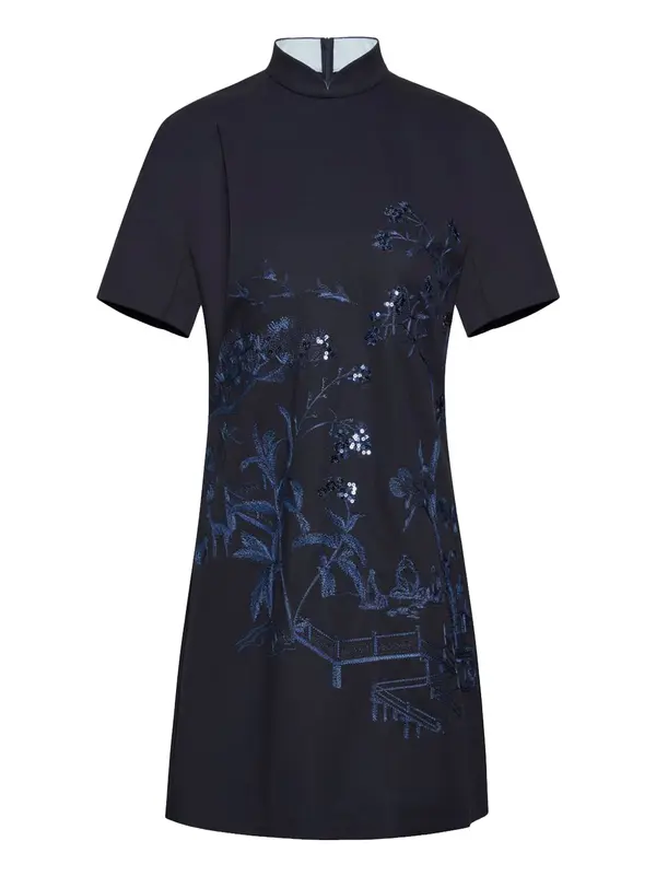 Shanghai Tang Sequin-embellished Embroidered Tunic Dress - Blue
