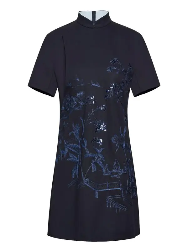 Shanghai Tang Sequin-embellished Embroidered Tunic Dress - Blue