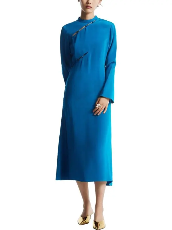 Shanghai Tang Cut-out Silk Midi Dress - Blue