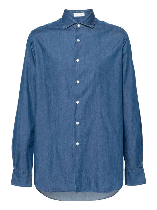 GLANSHIRT Long-sleeved Denim Shirt - Blue