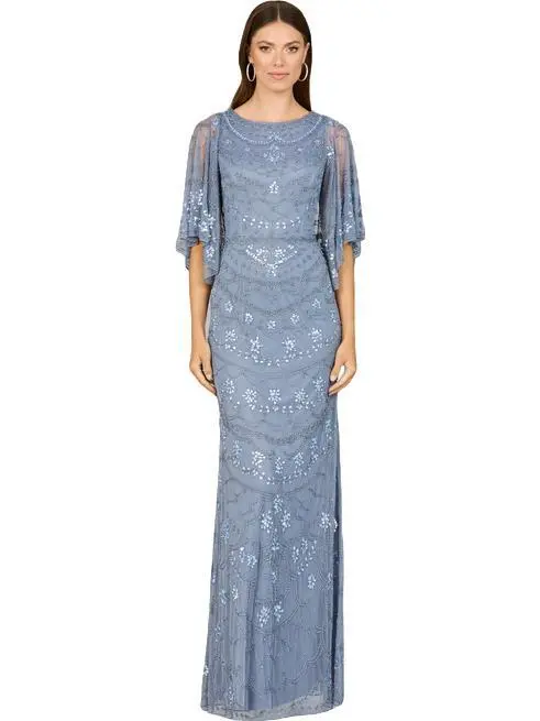 LARA NEW YORK High Neck Beaded Gown - Dustyperiwinkle