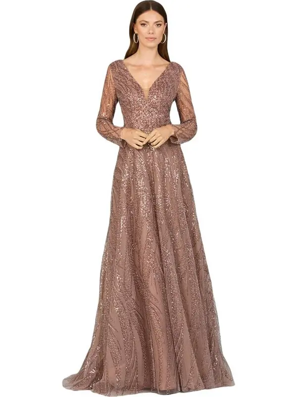 LARA NEW YORK Lace A-line Gown - Taupe