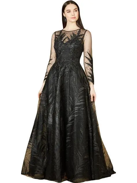 LARA NEW YORK High Neck Embellished Gown - Black