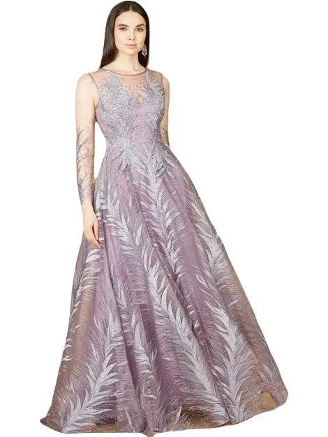 LARA NEW YORK High Neck Embellished Gown - Mauve