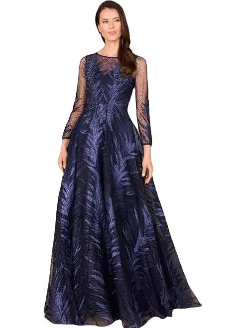 LARA NEW YORK High Neck Embellished Gown - Navy