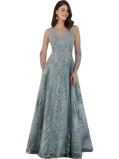 LARA NEW YORK High Neck Embellished Gown - Seagreen