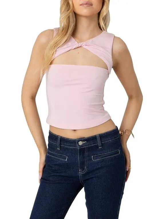 EDIKTED Twisted Cutout Crop Top - Light-pink