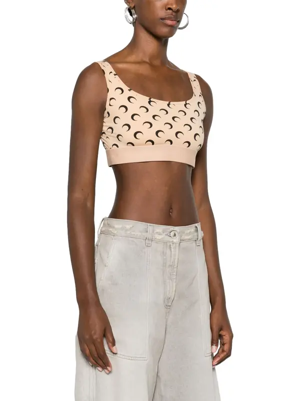 MARINE SERRE Crescent Moon Print Crop Top - Neutrals