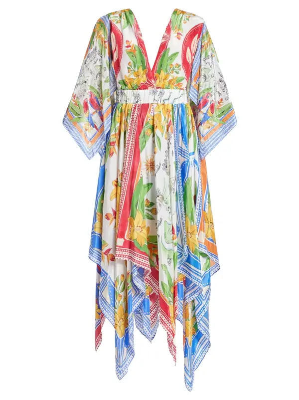 Farm Rio Tropical Print Kimono Sleeve Dress - White