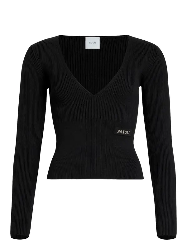 Patou V-neck Ribbed Knit Sweater - Black