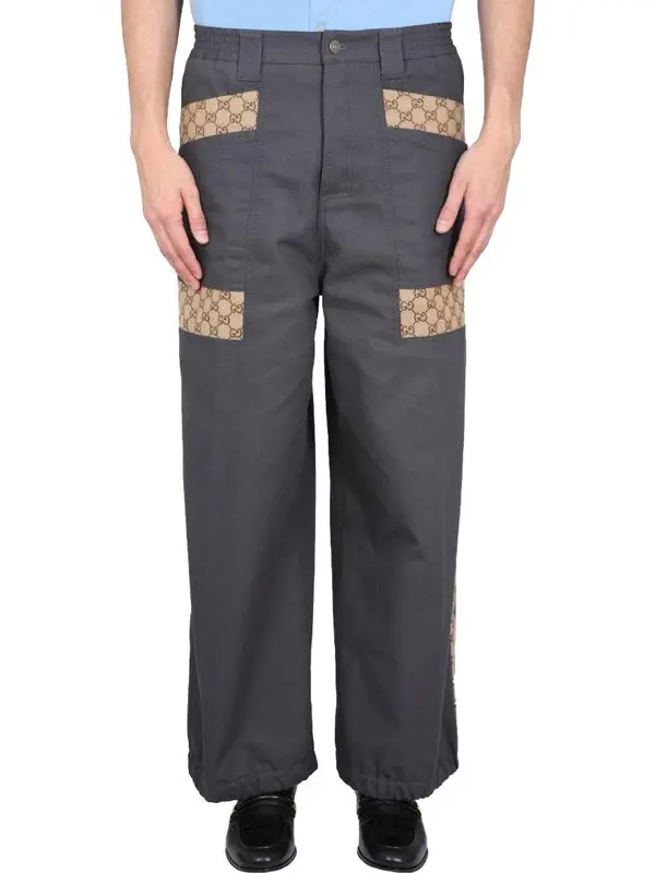 Gucci Cotton Fabric Pants With Gg Inserts - Multicolour
