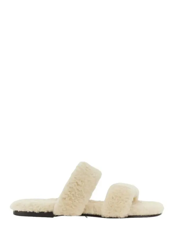 Saint Laurent Shearling Sandals - Beige