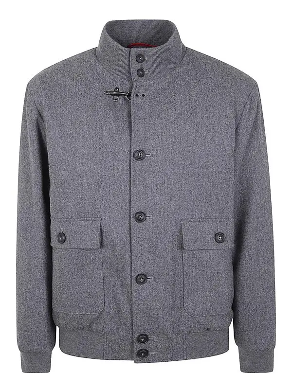 FAY Carded Flannel Bomber Jacket - Grey
