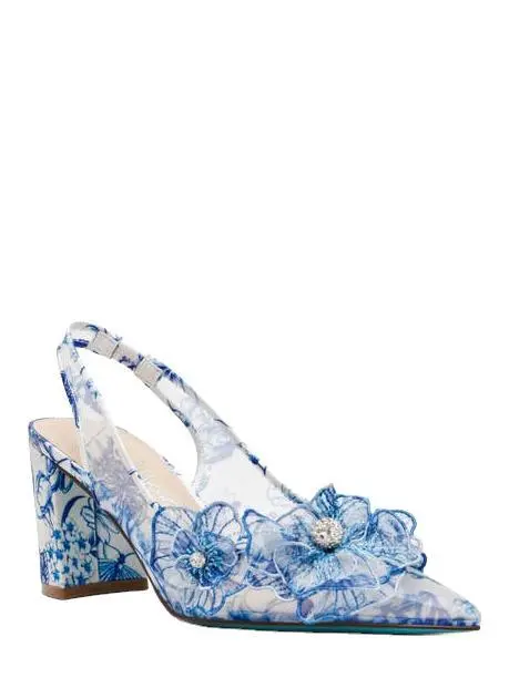 Betsey Johnson Petra Embellished Slingback Pumps - White/blue Floral