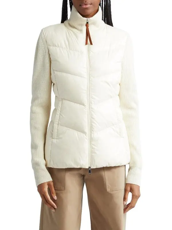 Moncler Quilted Down And Knit Cardigan - White