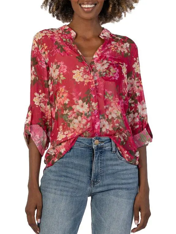 Kut From The Kloth Jasmine Chiffon Button-up Shirt - Quartu-fuchsia/peach