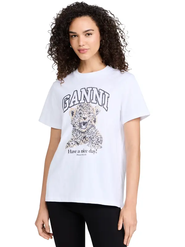 GANNI Basic Jersey Relaxed T-shirt - Leopard