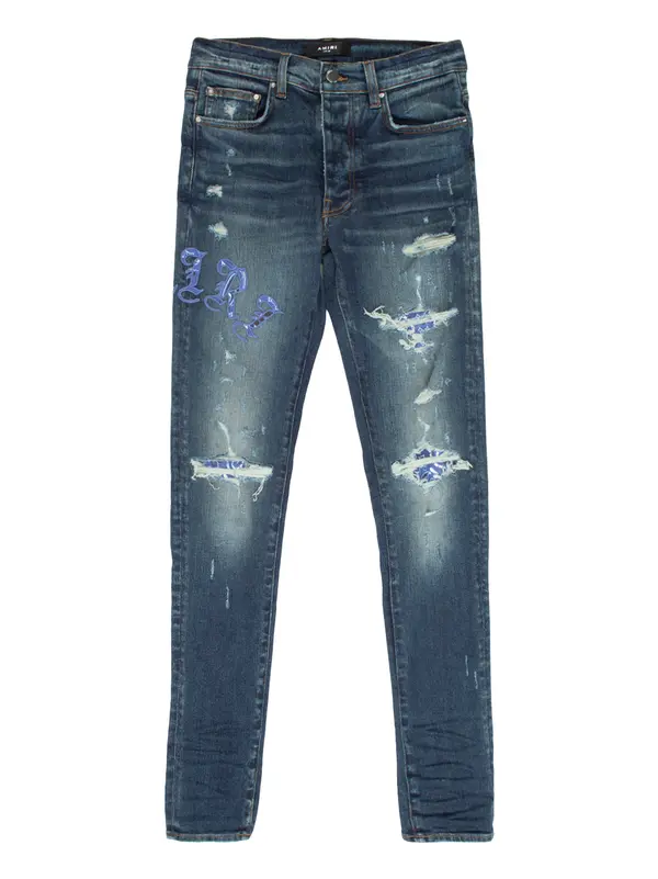Amiri Skinny Old English Logo Jeans - Blue