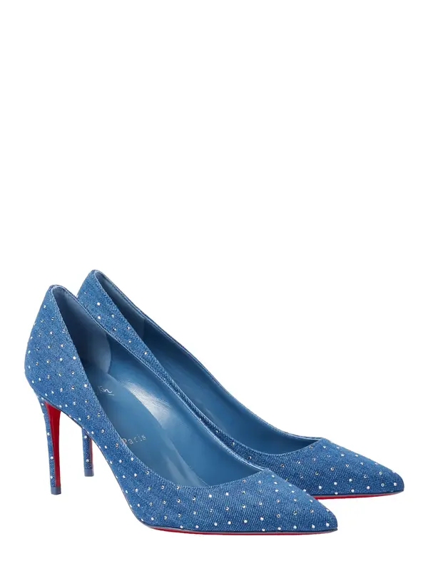 CHRISTIAN LOUBOUTIN Kate 85 Embellished Denim Pumps - Blue