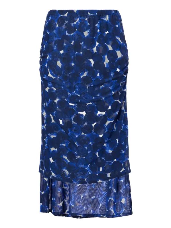 Dries Van Noten Printed Gathered Jersey Midi Skirt - Blue