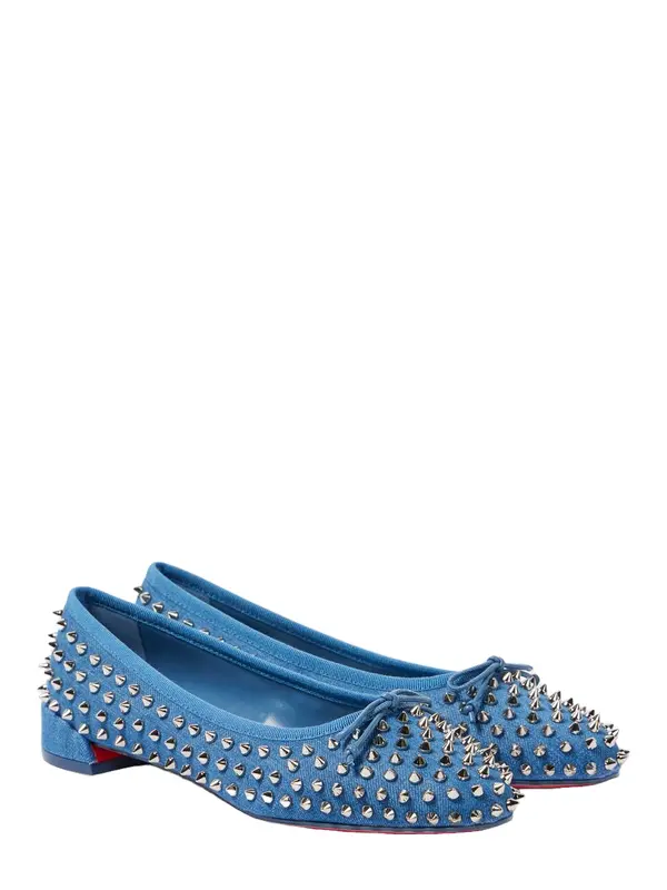 CHRISTIAN LOUBOUTIN Sweetie Jane Spikes Denim Ballet Flats - Blue