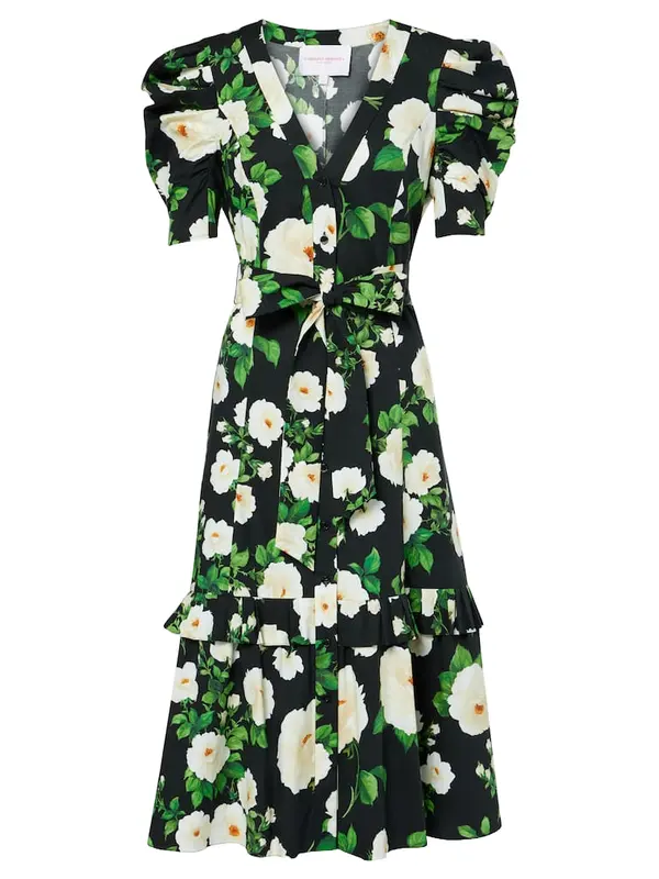 Carolina Herrera Floral Cotton-blend Midi Dress - Black