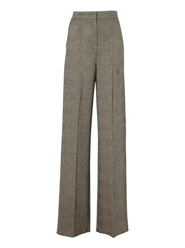 Max Mara Houndstooth Wool-blend Straight Pants - Grey