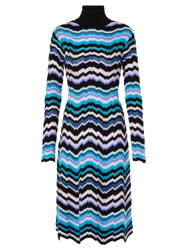 Missoni Zigzag Knitted Turtleneck Midi Dress - Multicoloured