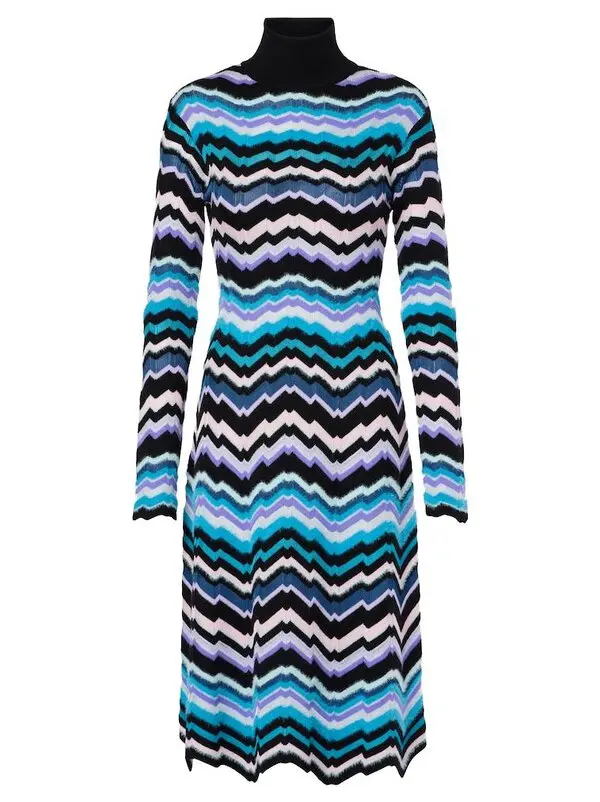 Missoni Zigzag Knitted Turtleneck Midi Dress - Multicoloured
