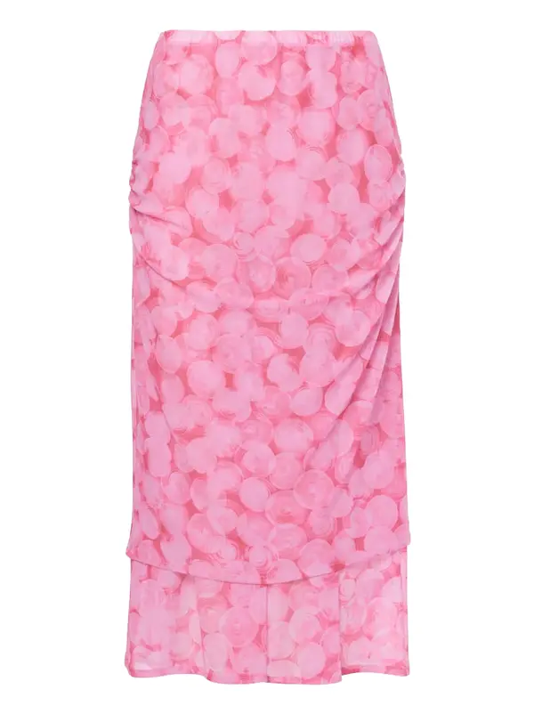 Dries Van Noten Printed Gathered Jersey Midi Skirt - Pink