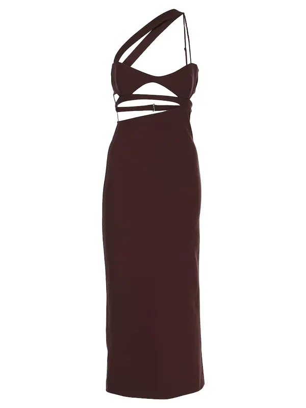 NENSI DOJAKA Asymmetric Silk Midi Dress - Brown